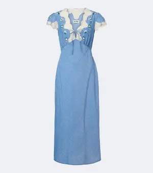 Rixo Amari Embroidered Cotton Midi Dress - Blue