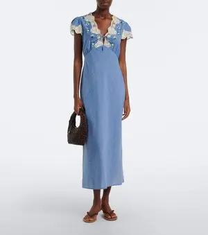 Rixo Amari Embroidered Cotton Midi Dress