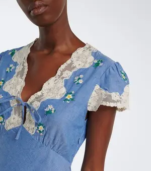Rixo Amari Embroidered Cotton Midi Dress