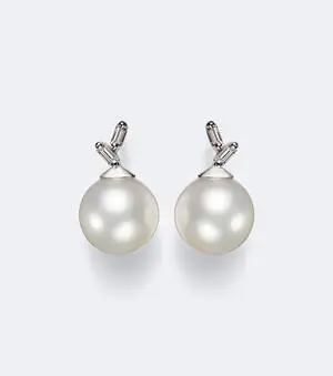SUZANNE KALAN 18kt White Gold Drop Earrings With Pearls And Diamonds - Silver