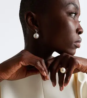 SUZANNE KALAN 18kt White Gold Drop Earrings With Pearls And Diamonds