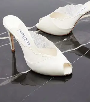 JIMMY CHOO Brigitte Lace-trimmed Satin Mules - White