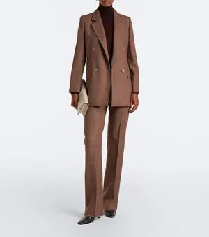 Max Mara Plaid Virgin Wool Flared Pants