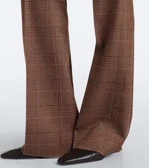 Max Mara Plaid Virgin Wool Flared Pants
