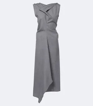 Victoria Beckham Draped Asymmetric Wool Midi Dress