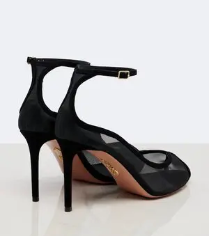 AQUAZZURA Love Affair Suede-trimmed Mesh Slingback Sandals