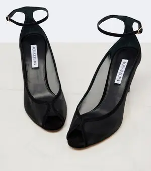 AQUAZZURA Love Affair Suede-trimmed Mesh Slingback Sandals
