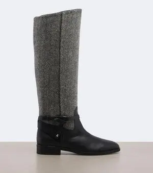 JIMMY CHOO Lawton Herringbone And Leather Knee-high Boots