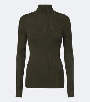 Victoria Beckham Ribbed-knit Wool-blend Sweater - Green