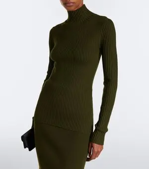Victoria Beckham Ribbed-knit Wool-blend Sweater - Green
