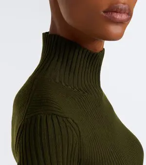 Victoria Beckham Ribbed-knit Wool-blend Sweater - Green