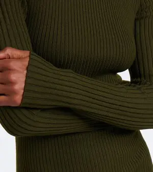 Victoria Beckham Ribbed-knit Wool-blend Sweater - Green