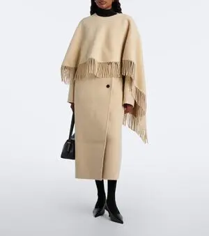 RÓHE Fringed Caped Alpaca And Wool Coat - Beige