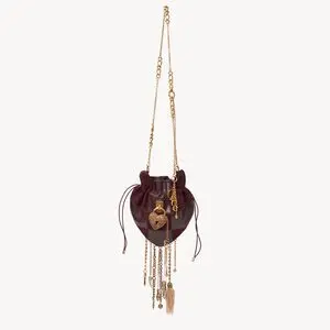 Chloé Château Treasures Crossbody Bag In Grained & Suede Leather - Grenat