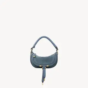 Chloé Mini Marcie Shoulder Bag In Suede Leather - Ashes Blue