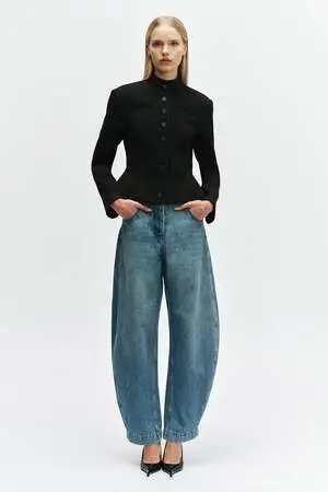 Bardot High Rise Barrel Leg Jean - Mid Blue