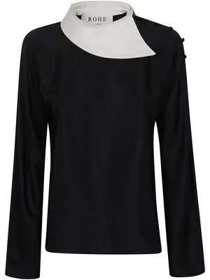 RÓHE Top V Neck "reimagined Collar Top - Black