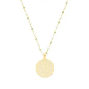 SEVEN SAINTS Green / Gold / White Divine Life Force Flower Of Life Necklace, Pearl And Peridot, Gold Plated Spiritual Jewelry - Green/gold/white