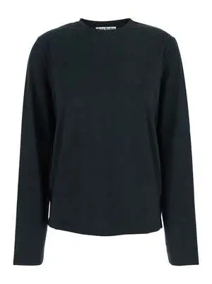 Acne Studios Black Long-sleeved T-shirt With Tone-on-tone Logo On The Front In Cotton - Multicolor