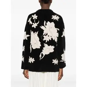 FORTE_FORTE Floral Embroidered Knit Cardigan - Black