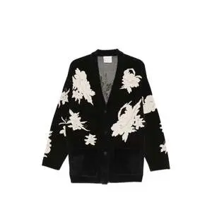 FORTE_FORTE Floral Embroidered Knit Cardigan - Black