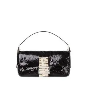 Fendi Sequin Shoulder Bag With Snakeskin-effect Trim - Black