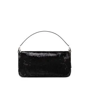 Fendi Sequin Shoulder Bag With Snakeskin-effect Trim - Black