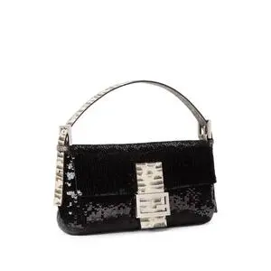 Fendi Sequin Shoulder Bag With Snakeskin-effect Trim - Black