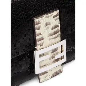 Fendi Sequin Shoulder Bag With Snakeskin-effect Trim - Black