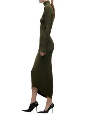 Victoria Beckham Ribbed Merino Wool Skirt - Green