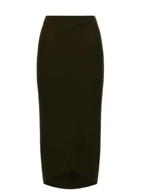 Victoria Beckham Ribbed Merino Wool Skirt - Green