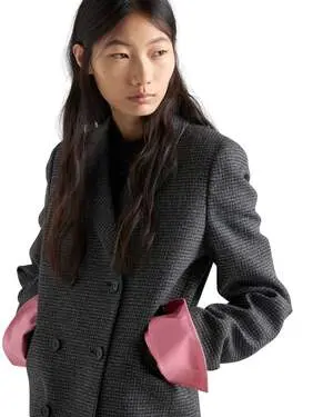 Prada Double-breasted Gingham-checked Mouliné Wool Coat