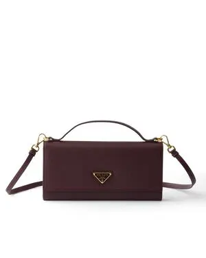 Prada Saffiano Leather Wallet With Shoulder Strap - Red