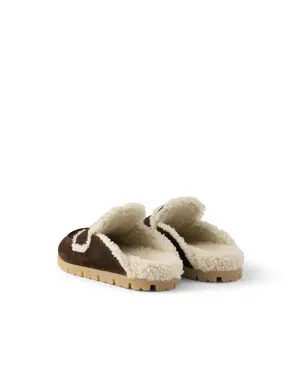 Prada Suede And Shearling Mules