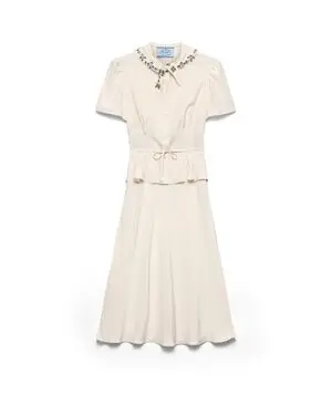 Prada Embroidered Marocain Dress - Neutral