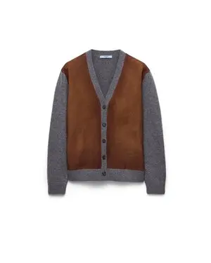 Prada Wool And Suede Cardigan - Grey