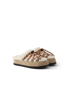 Prada Suede And Shearling Mules - Neutral