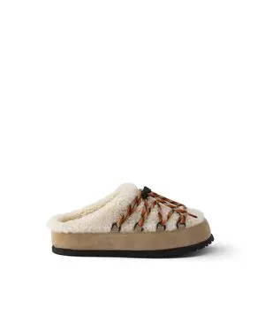 Prada Suede And Shearling Mules - Neutral
