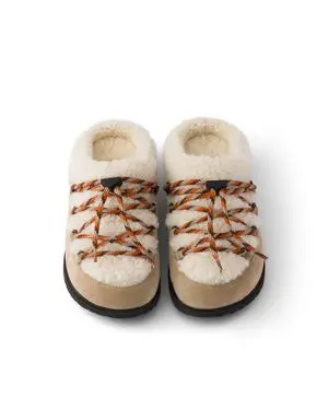 Prada Suede And Shearling Mules - Neutral