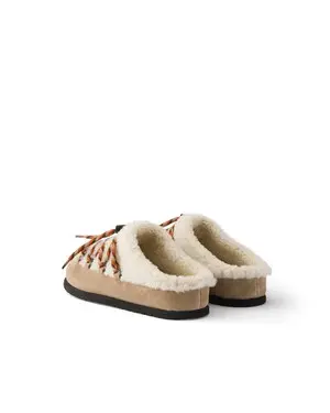 Prada Suede And Shearling Mules - Neutral