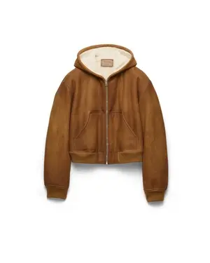 Prada Hooded Shearling Jacket - Brown