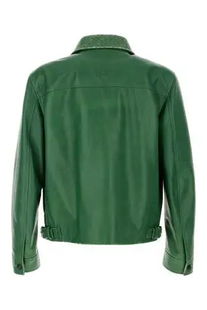 Bottega Veneta Blouson In Pelle Verde Vintage Effect