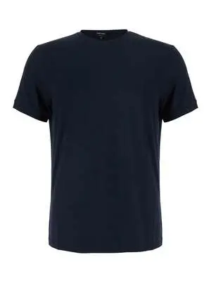 Giorgio Armani Crew Neck T-shirt With Chest Embroidery And Long Sleeves In Blue Cotton For - Multicolor