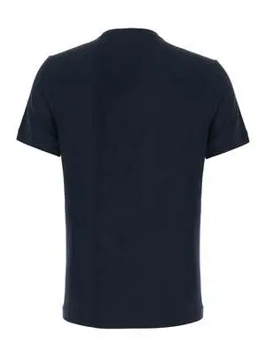 Giorgio Armani Crew Neck T-shirt With Chest Embroidery And Long Sleeves In Blue Cotton For - Multicolor