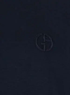 Giorgio Armani Crew Neck T-shirt With Chest Embroidery And Long Sleeves In Blue Cotton For - Multicolor