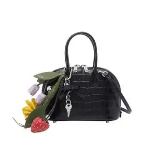 SELF-PORTRAIT Crocodile Print Toast Mini Handbag - Silver