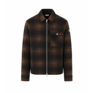 Moncler Checked Jersey Zip Jacket - Brown