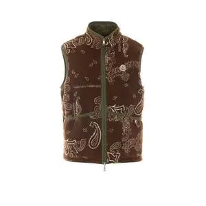 Moncler Reversible Paisley Print Teddy Fleece Padded Vest - Brown