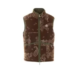Moncler Reversible Paisley Print Teddy Fleece Padded Vest - Brown