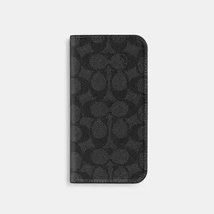 COACH OUTLET Iphone 16 Pro Folio In Signature Canvas - Charcoal